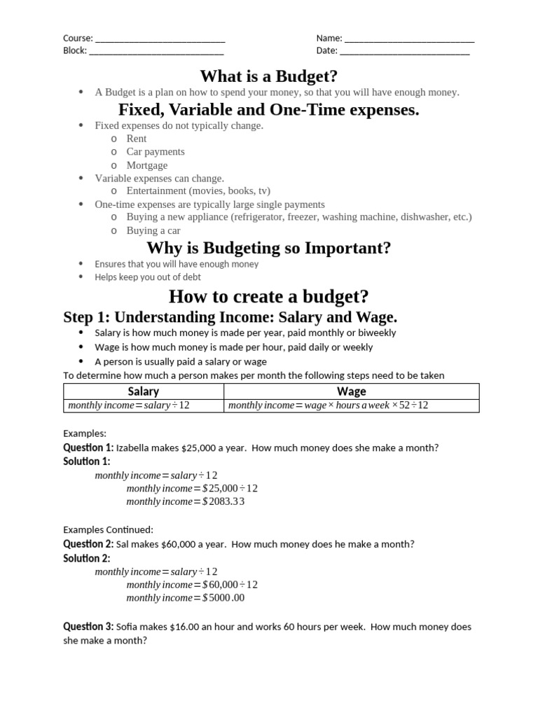 WP Math 11 What Is Budgeting 1 | PDF | Salary | Expense