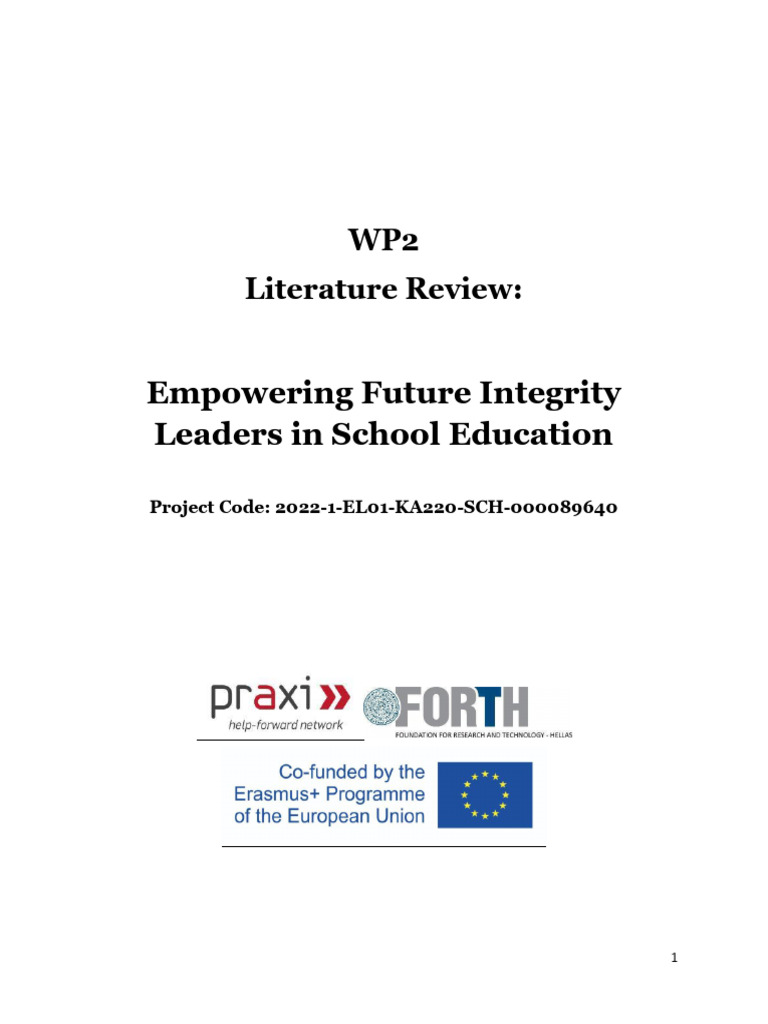 WP2 Literature Review - Empowering Future Integrity Leaders in School Education (Praxi Network ...