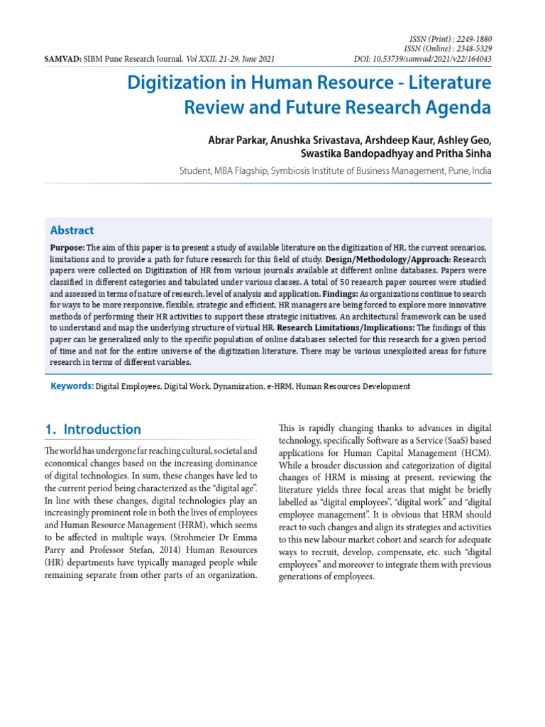 HR Digitization: A Research Review | PDF | Human Resource Management ...