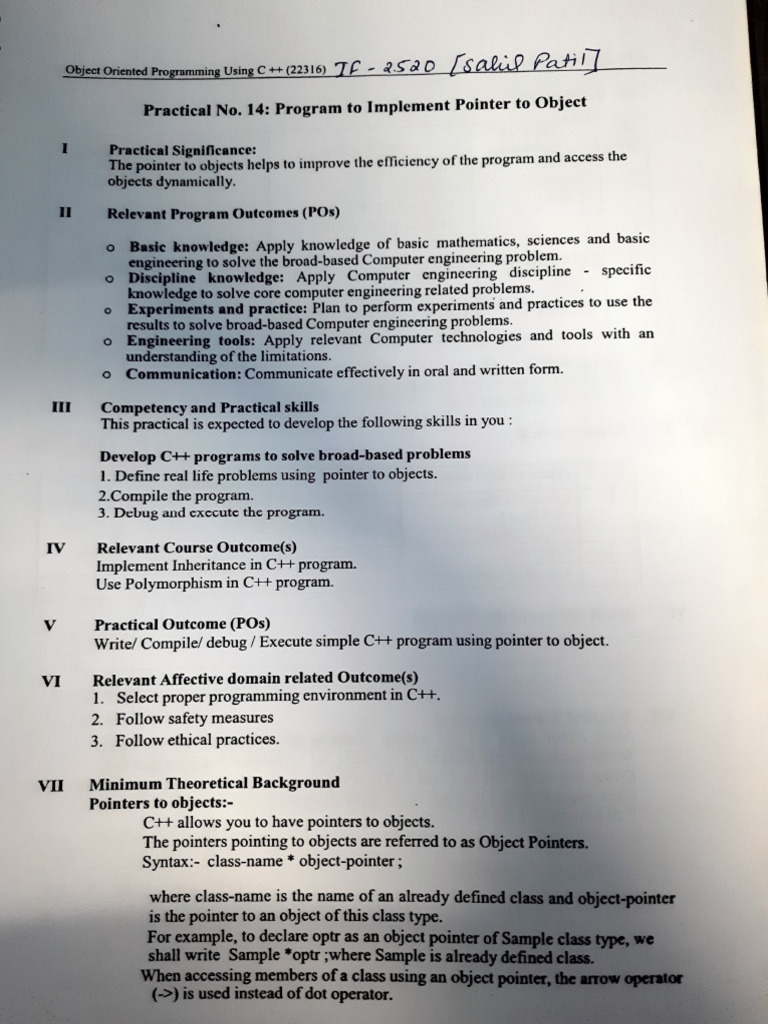 OOP PR.14 (IF 2520) Sahil Patil | PDF | Pointer (Computer Programming) | C++