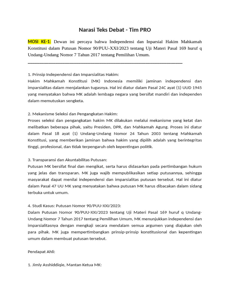 Contoh Narasi Debat Tim Kontra Pembicara Ke-1 | PDF