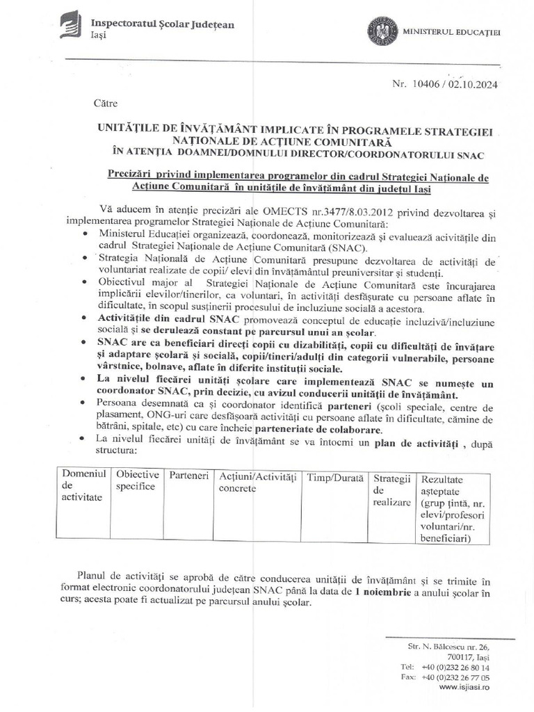 Precizari Ref La Organizarea SNAC | PDF