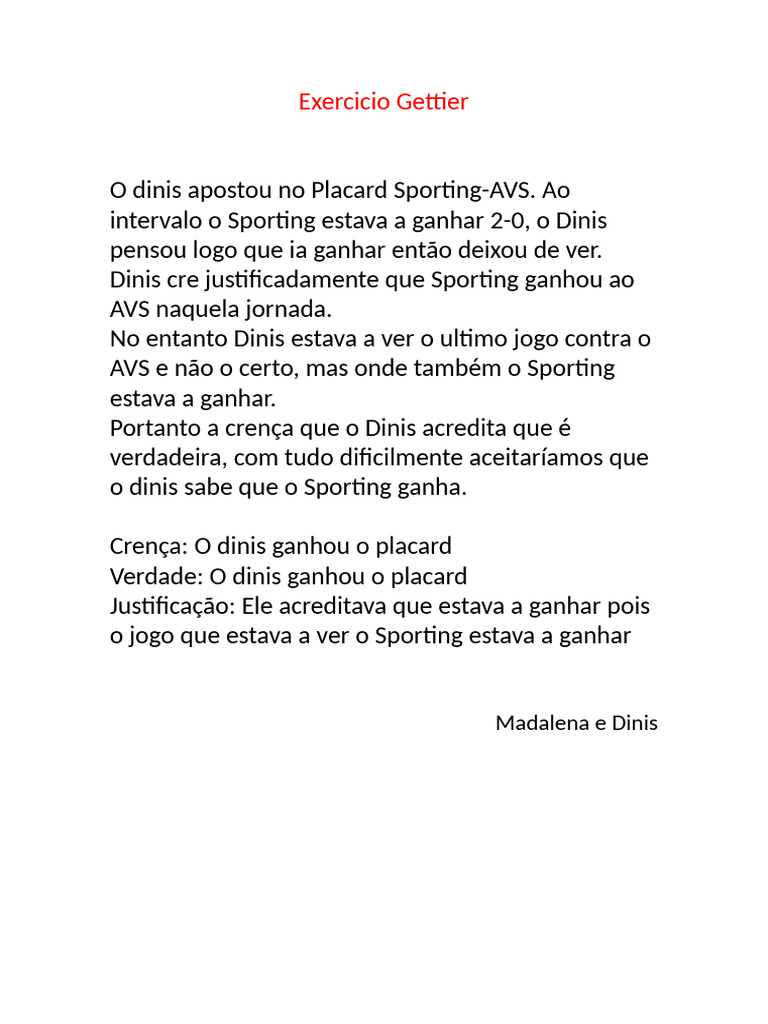 Exercicio Gettier | PDF