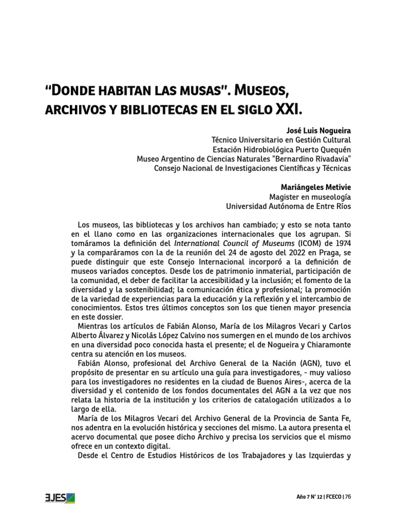 "Donde Habitan Las Musas". Museos, Archivos y Bibliotecas en El Siglo XXI | PDF | Museo