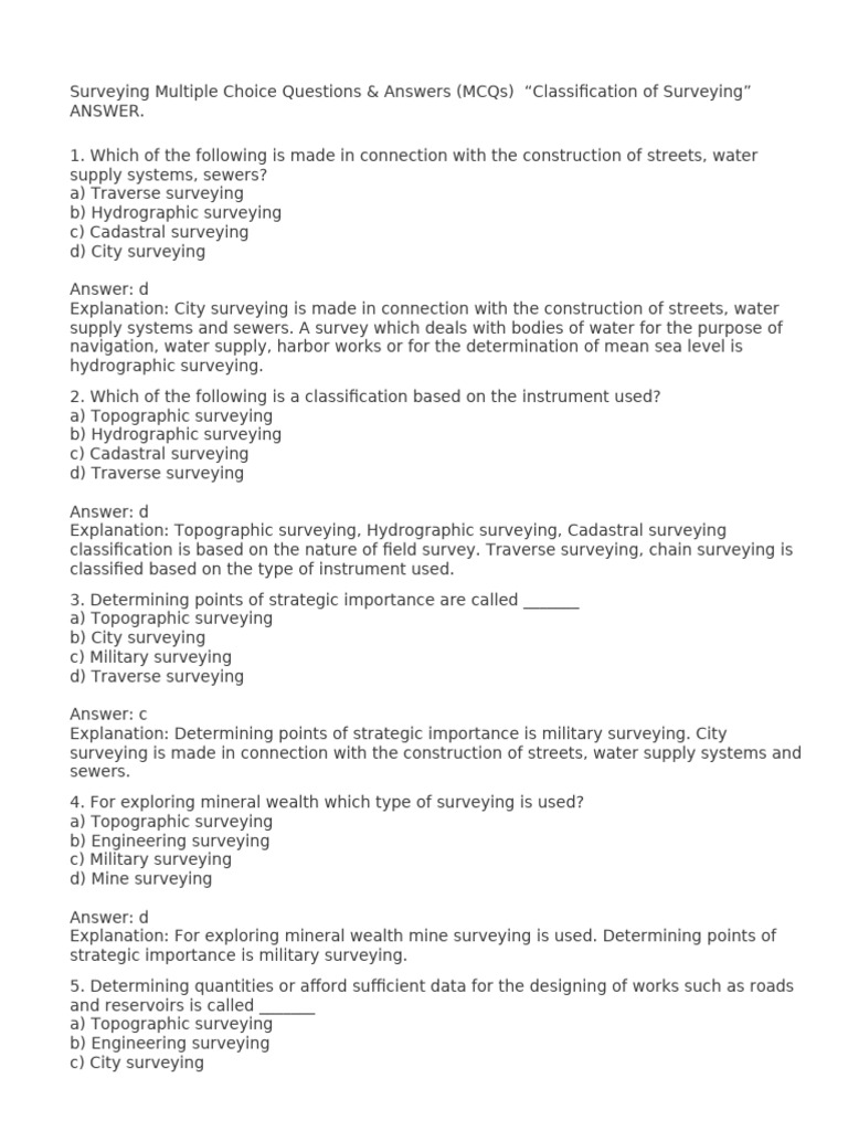 003 SURVEYING MCQ Classification of Surveying ANSWER 002 | PDF ...