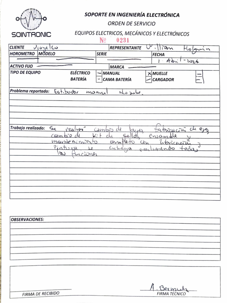 Orden Servicio 0231 | PDF | Tecnología