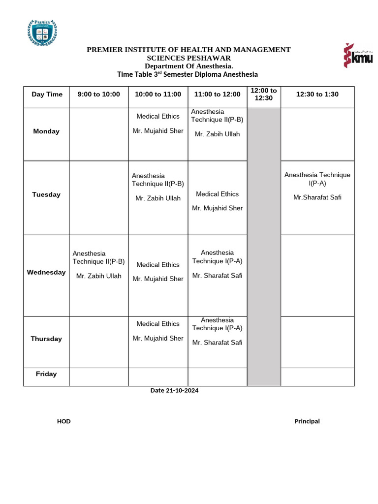 Time Table, 3rd Semester Diploma 2024 | PDF