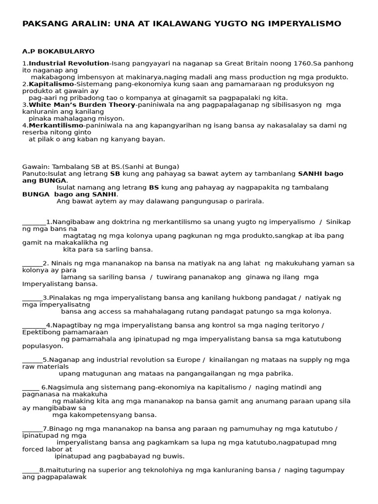 Una at Ikalawang Yugto NG Imperyalismo | PDF