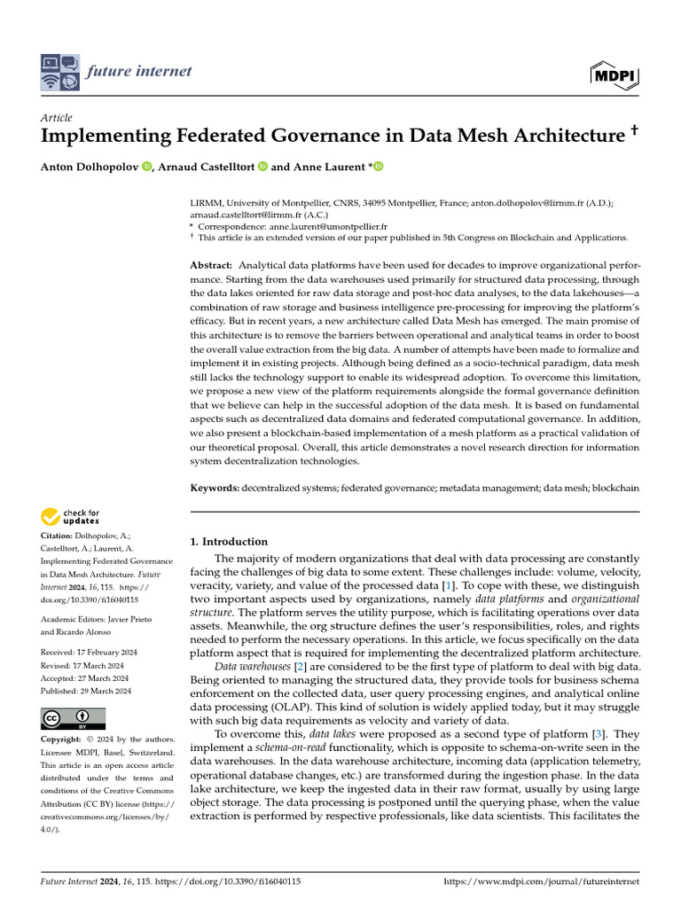 Implementing Federated Governance in DataMesh Architecture | PDF ...