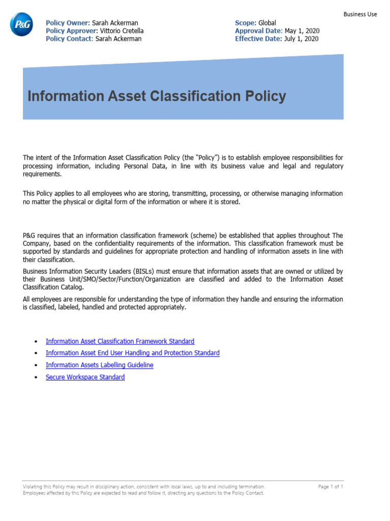Information Asset Classification Policy | PDF