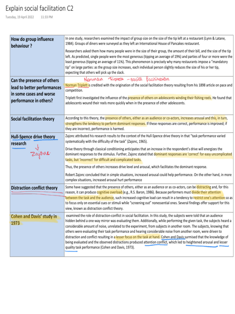Explain Social Facilitation C2 | PDF | Psychological Theories | Social ...