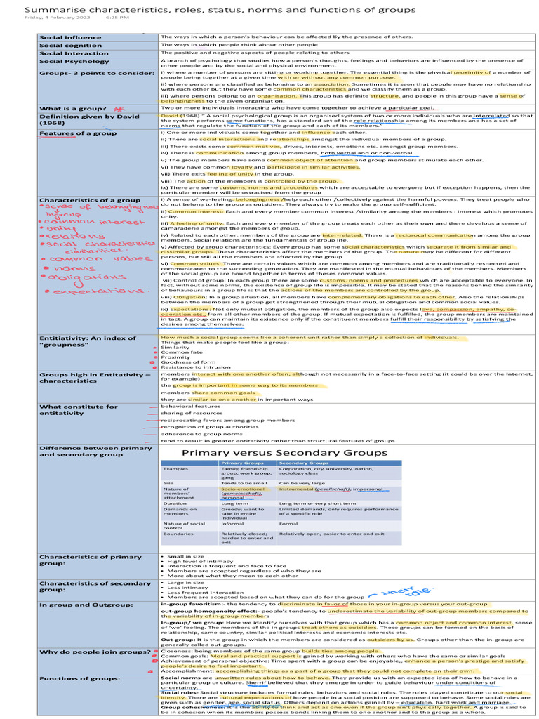 Summarise Characteristics Roles Status Norms and Functions of Groups | PDF | Liberal Arts ...