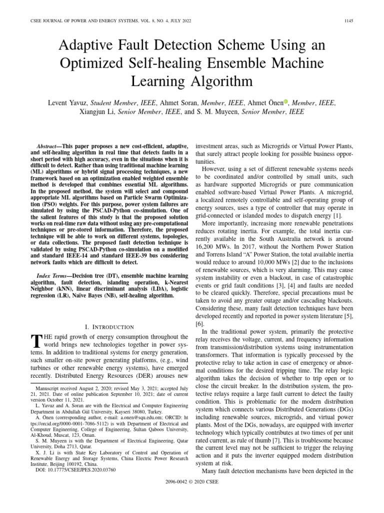 Adaptive Fault Detection Scheme Using An Optimized Self-Healing Ensemble Machine Learning ...