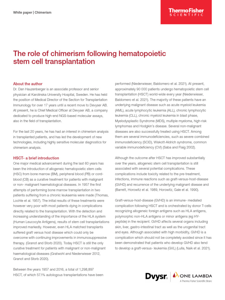TDX WP Chimerism Hauzenburger | PDF | Hematopoietic Stem Cell ...