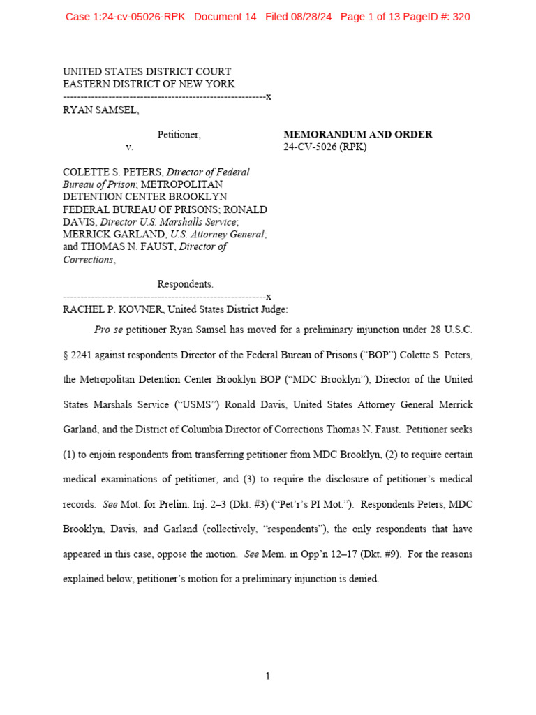 Ryan Samsel's Medical Injunction Case | PDF | Habeas Corpus | Injunction
