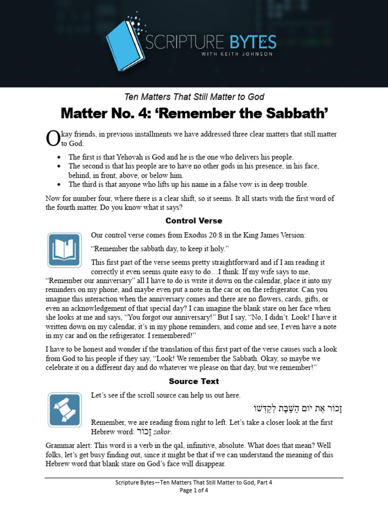 Remember the Sabbath: God's Command | PDF | Torah | Bible