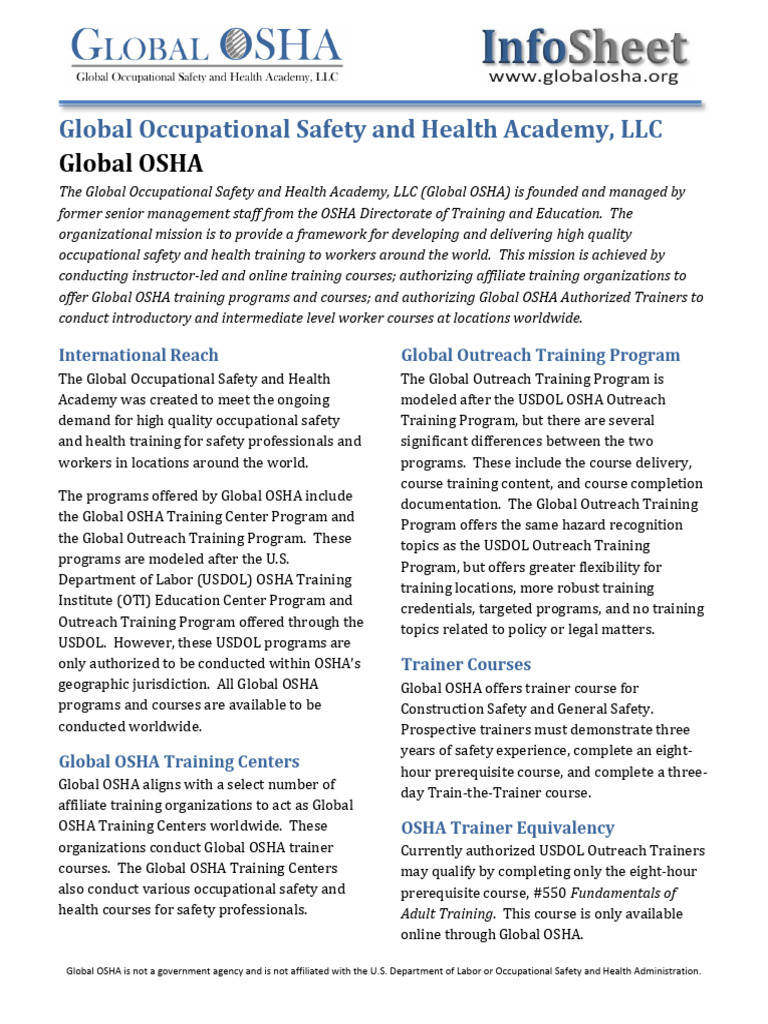 Global OSHA InfoSheet - Organization Overview | PDF | Occupational ...
