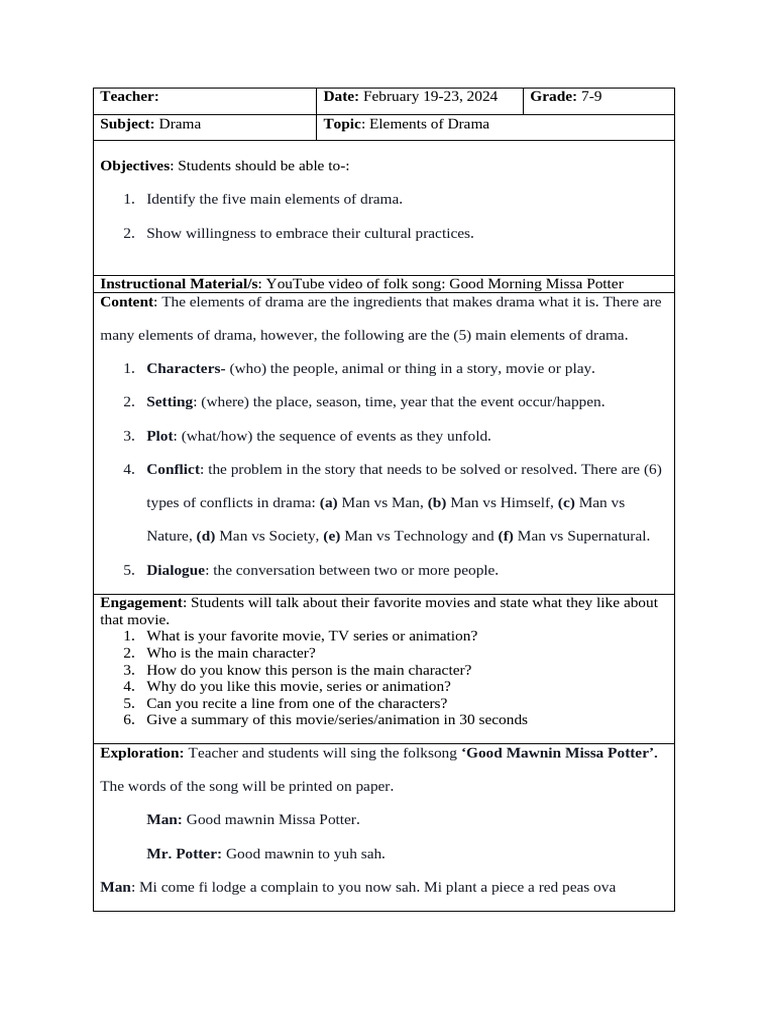Lesson Plan Grade 7-9 Feb 19-23 | PDF