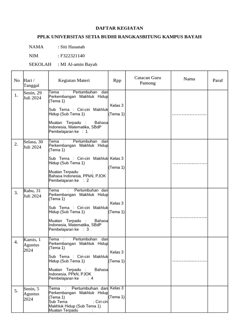 Rencana Pembelajaran Kelas 3 PPLK | PDF | Sains & Matematika