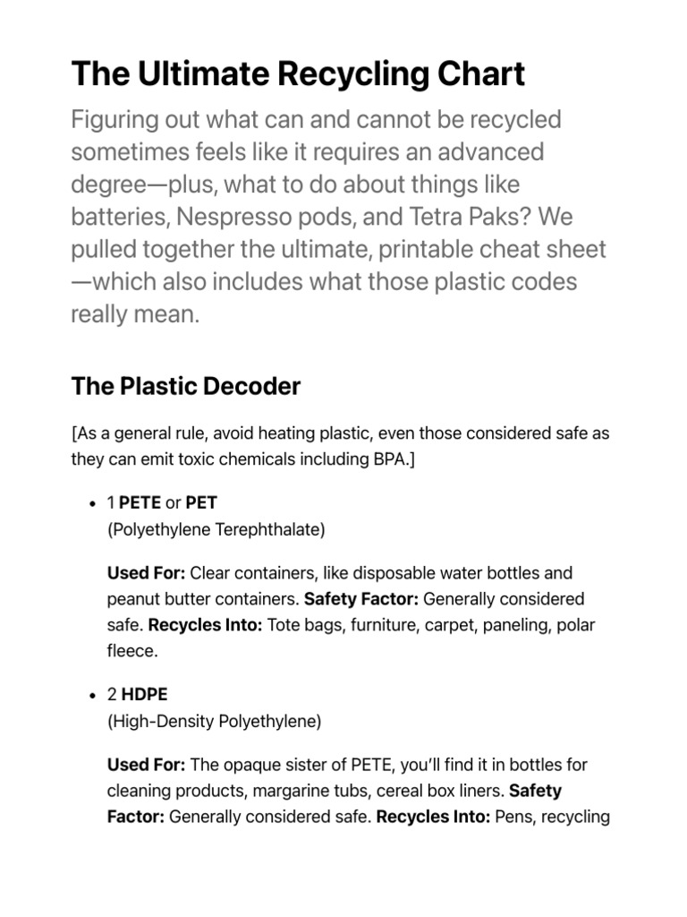 The Ultimate Recycling Chart - Reader - Goop | PDF | Recycling | Plastic