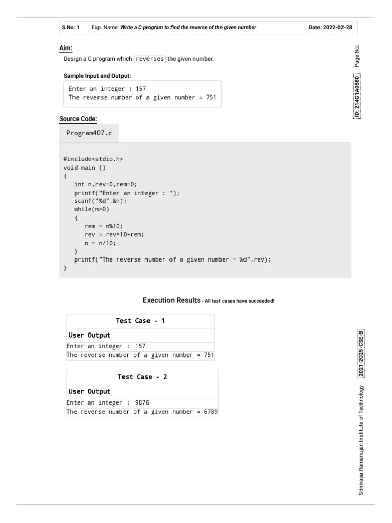 Program407.c: Sample Input and Output | PDF