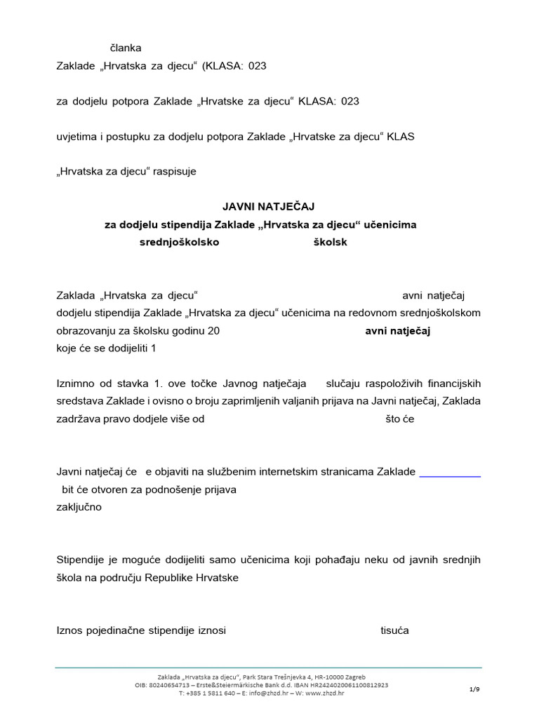 ZHZD UO20240910 1 Tekst Javnog Natječaja 2024.2025.UČENICI | PDF