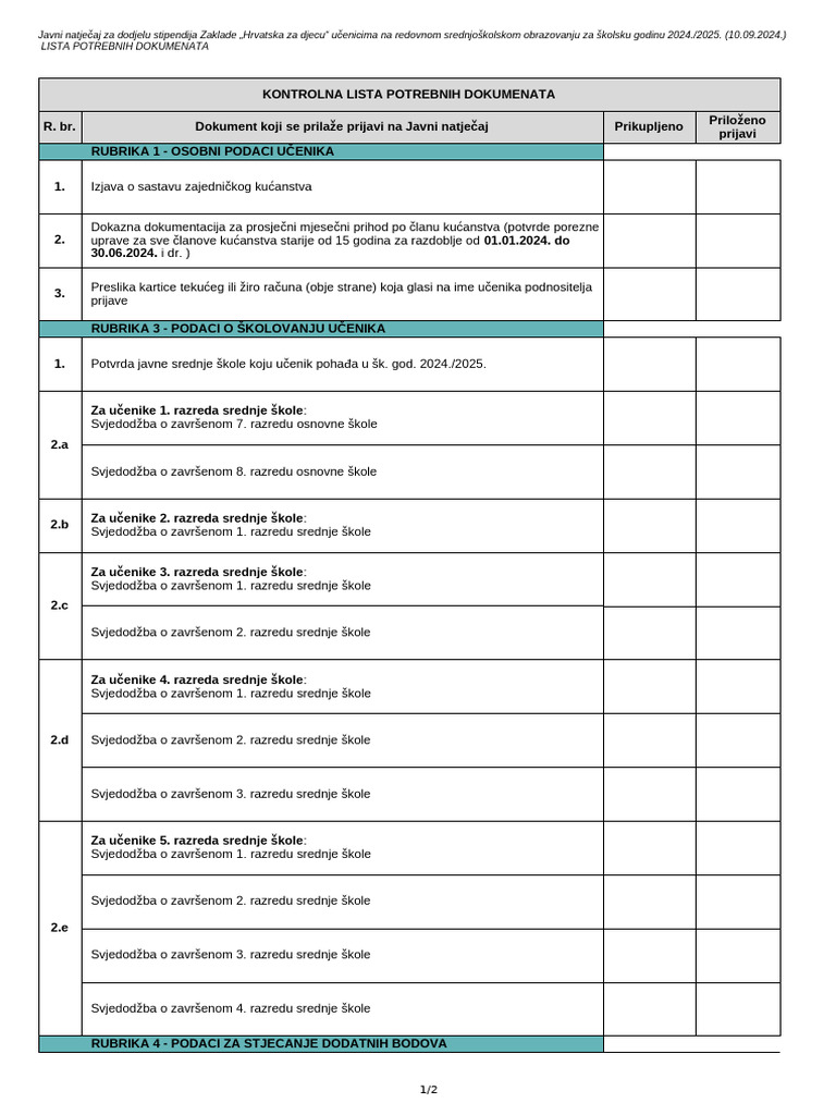 ZHZD STP 20240910 6 Kontrolna Lista Dokumenata | PDF