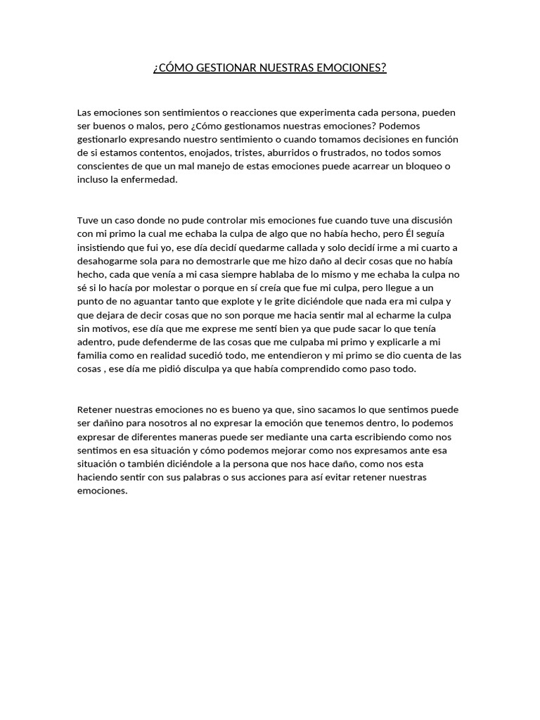 Cómo Gestionar Mis Emociones | PDF