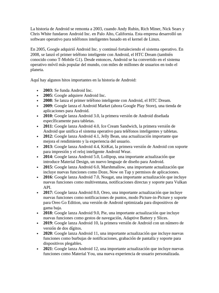 Evolución de Android: 2003-2022 | PDF | Android (sistema operativo ...