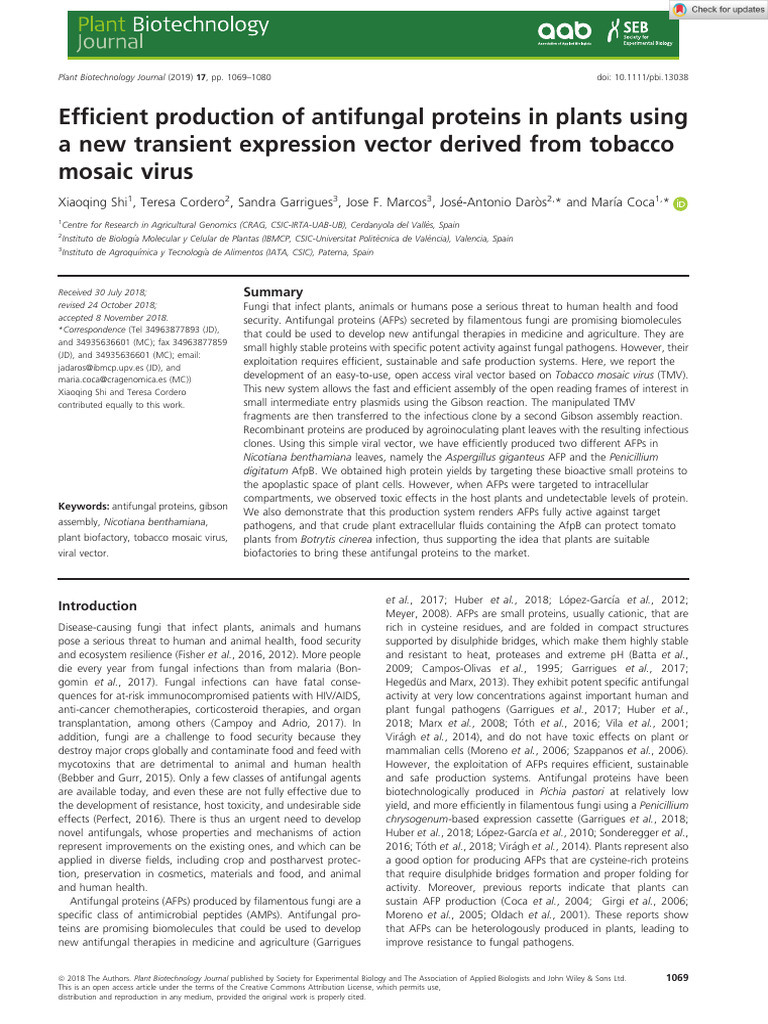 Biopharming Antifungal Proteins in Plants | PDF | Vector (Molecular ...