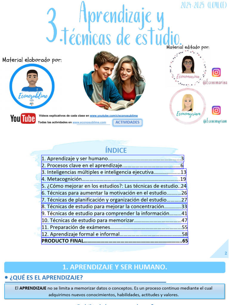 Diapositivas FOPP. 3. Aprendizaje y Tecnicas de Estudio | PDF | Habilidades de estudio | Aprendizaje