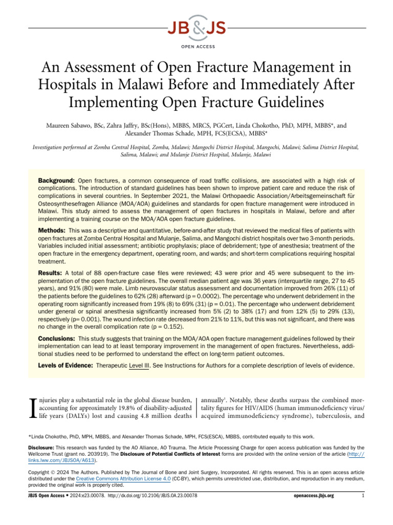An Assessment of Open Fracture Management in Hospitals in Malawi Before ...