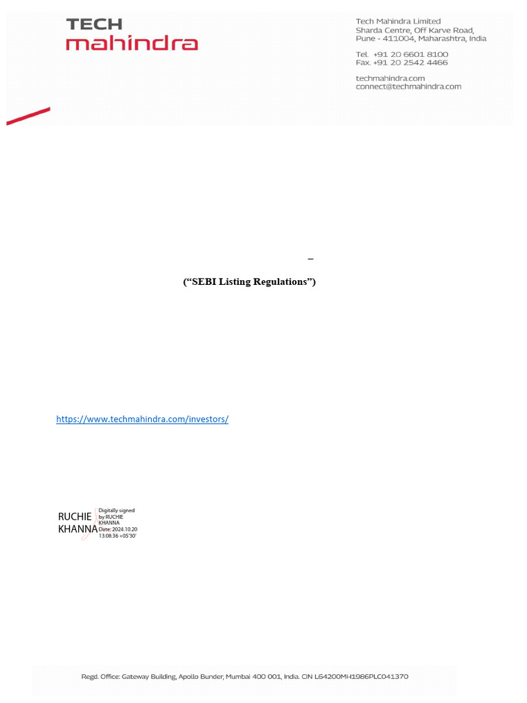 TECHM 20102024132824 SEintimationnewpaperadvFR | PDF