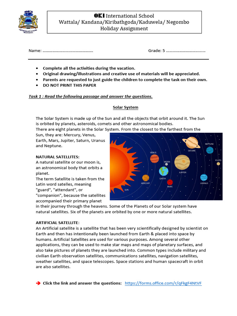 Holiday Assignment for Kiribathgoda Students | PDF | Natural Satellite | Planets