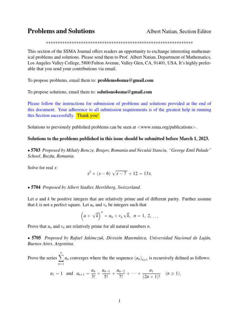 2022-11-Problems-Solutions-SSMJ-### 5703-5708 | PDF | Discrete ...