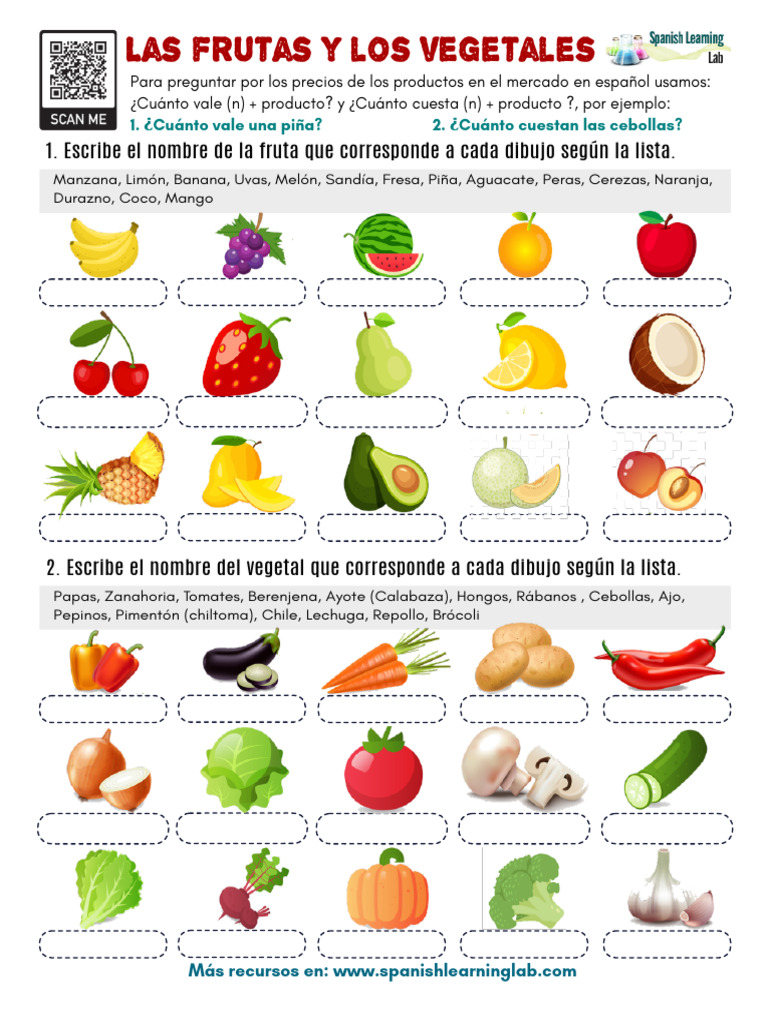 Frutas y Vegetales Espanol Fruits Vegetables Spanish Worksheet With ...