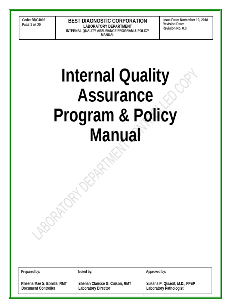 Quality Assurance Manual for Labs | PDF | Pathology