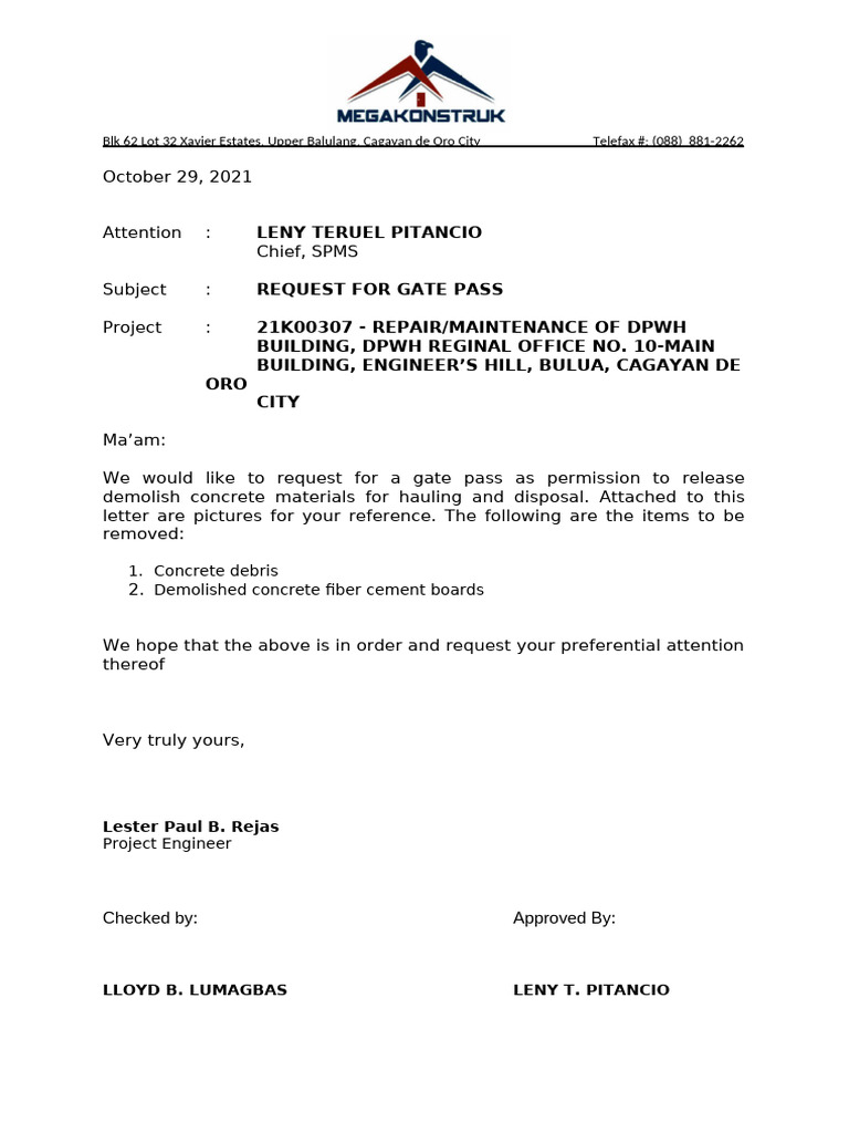 Request Letter Eqpt Demob | PDF