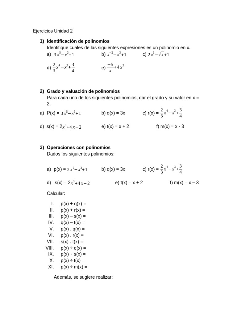 CI_CP_LA_Ejercicios_Unidad_2 | PDF | Matemáticas | Álgebra