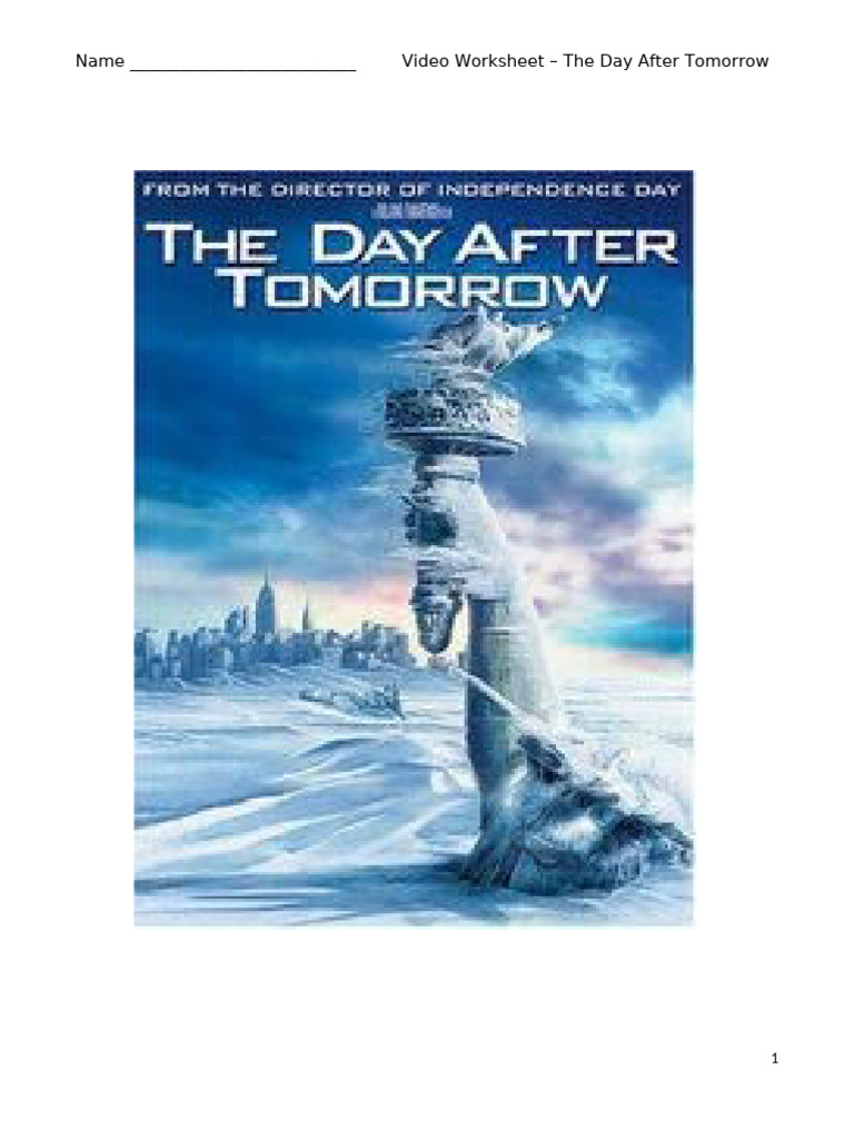 Name - Video Worksheet - The Day After Tomorrow | PDF | Greenhouse ...