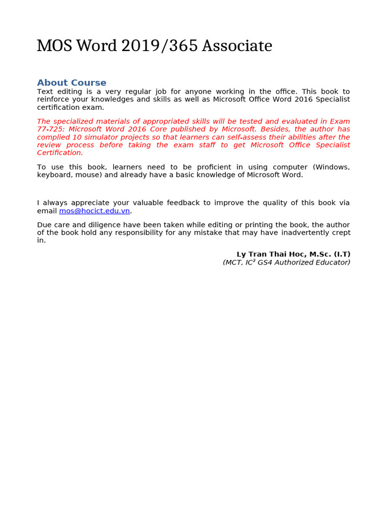 MOS Word 2019/365 Associate Guide | PDF | Microsoft Office | Microsoft ...