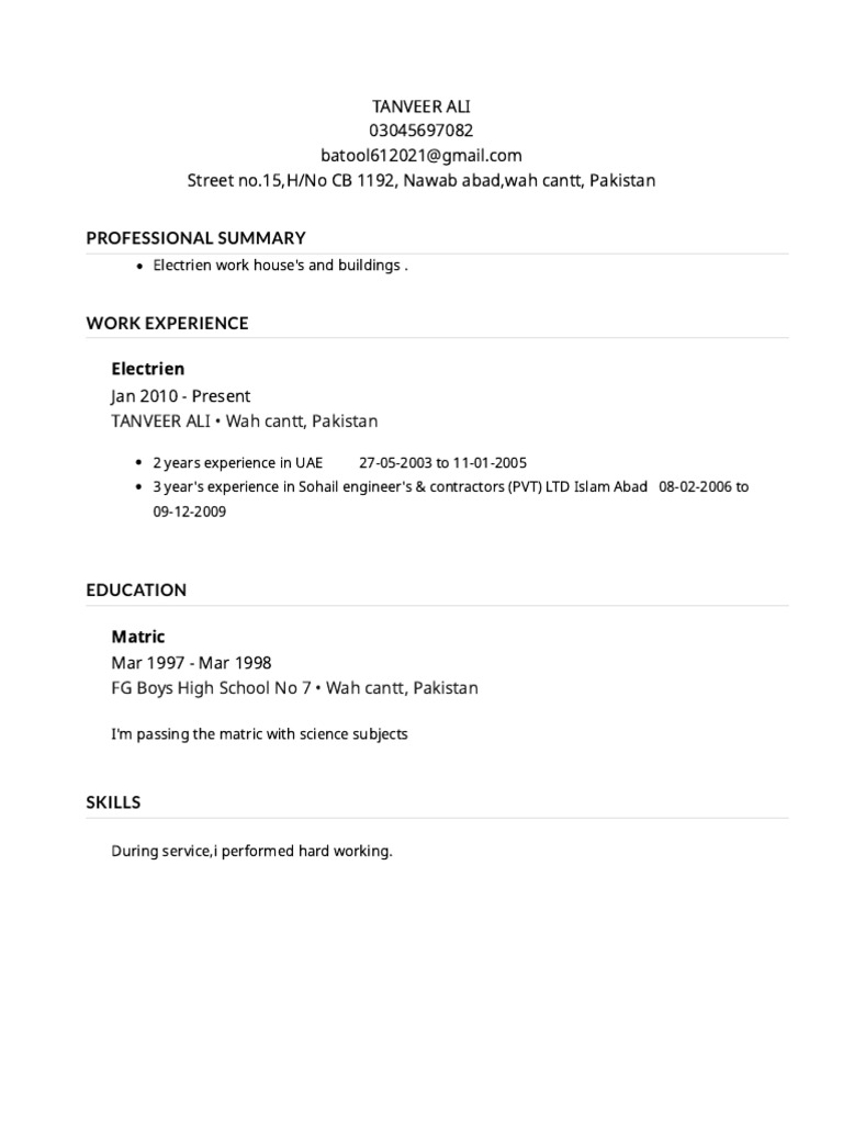 Resume - Tanveer Ali - Job Bank | PDF