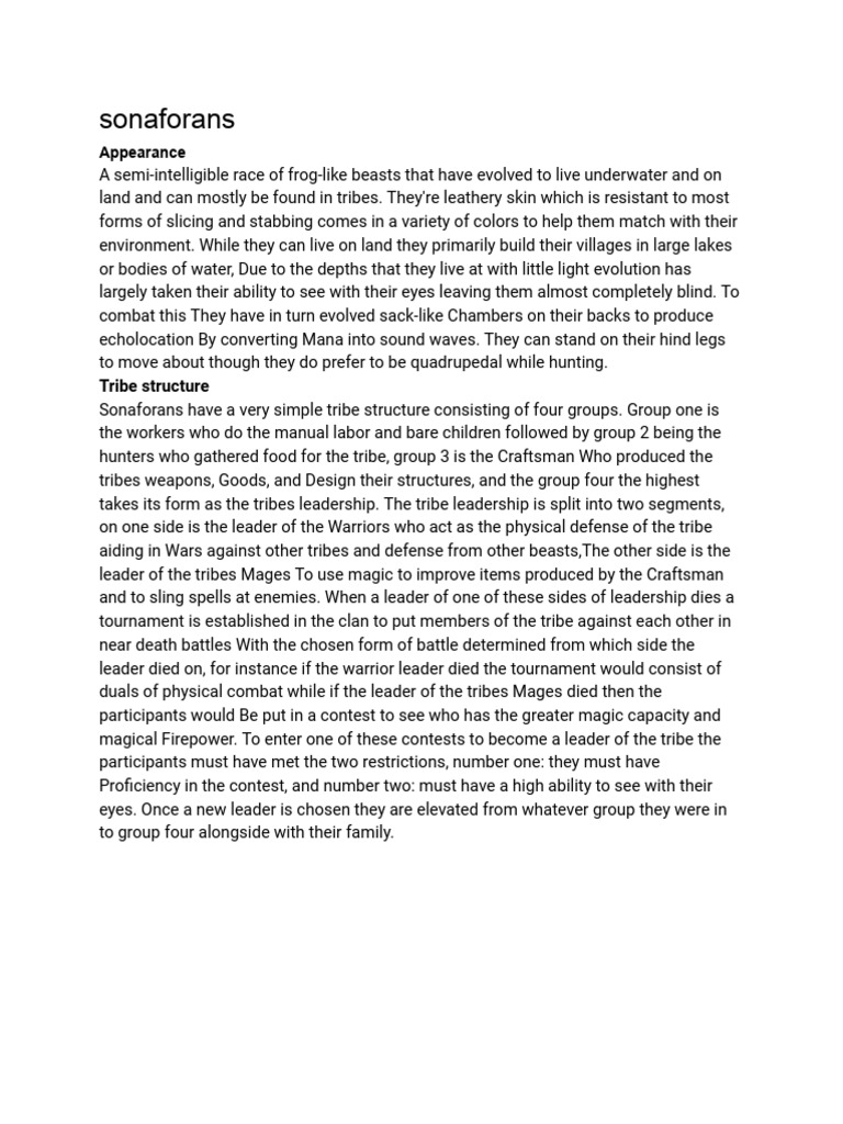 Sonaforans: Aquatic Frog-Like Tribe | PDF