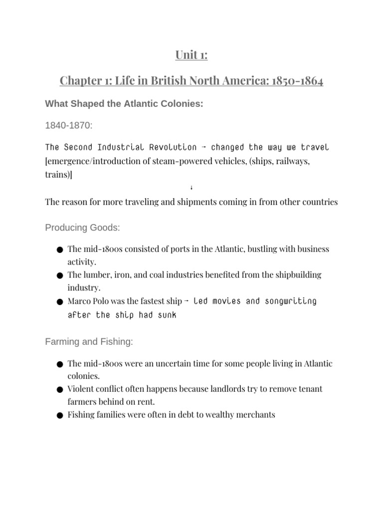 Unit 1 - Creating Canada - 1850-1890 - History Notes | PDF | Provinces ...