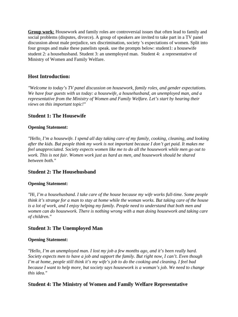 Housework and Family Roles | PDF | Housewife | Gender