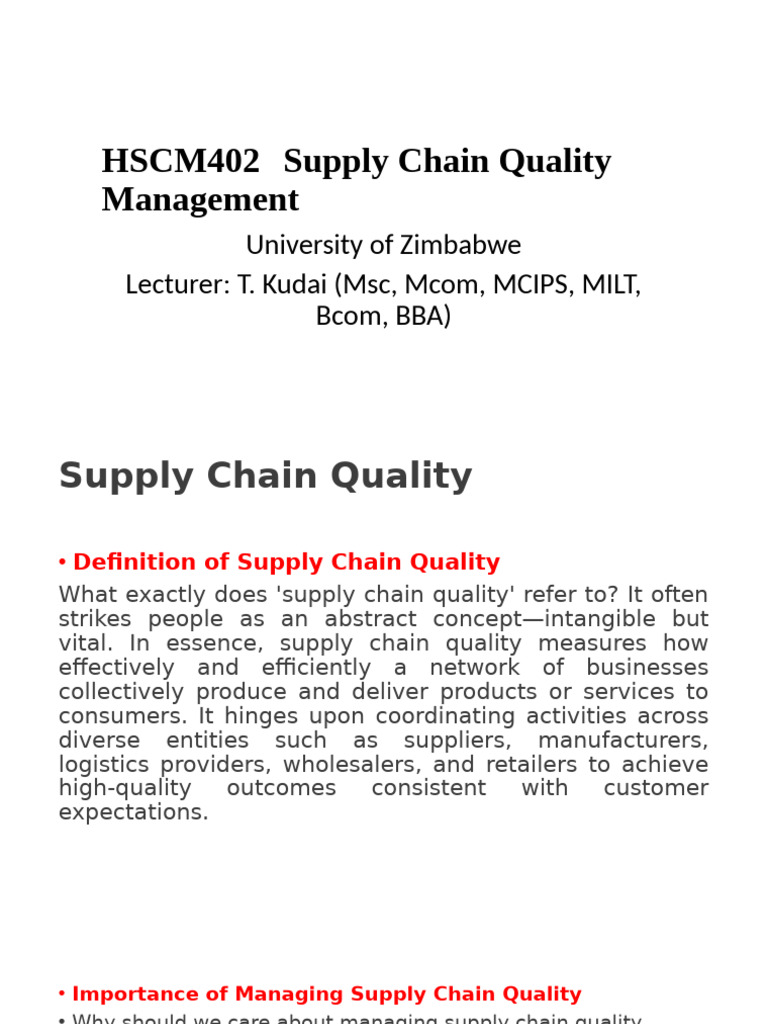 Supply Chain Quality | PDF | Supply Chain | Value Chain