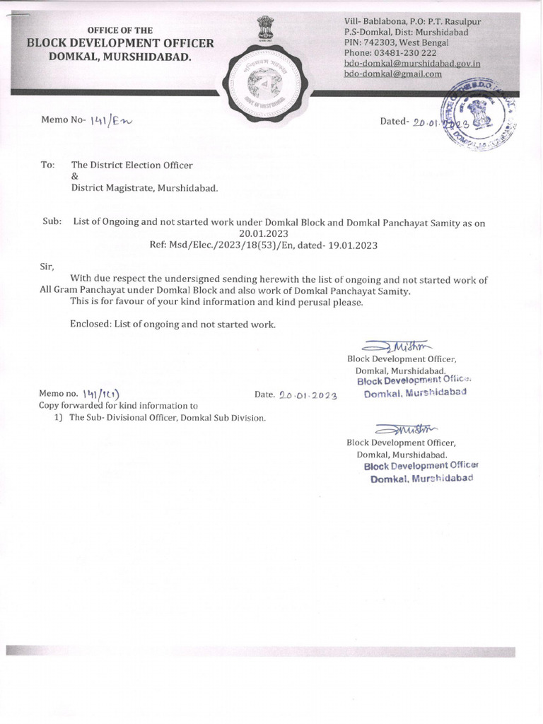 List of Ongoing and Not Started Work Under Domkal Block and Dom | PDF