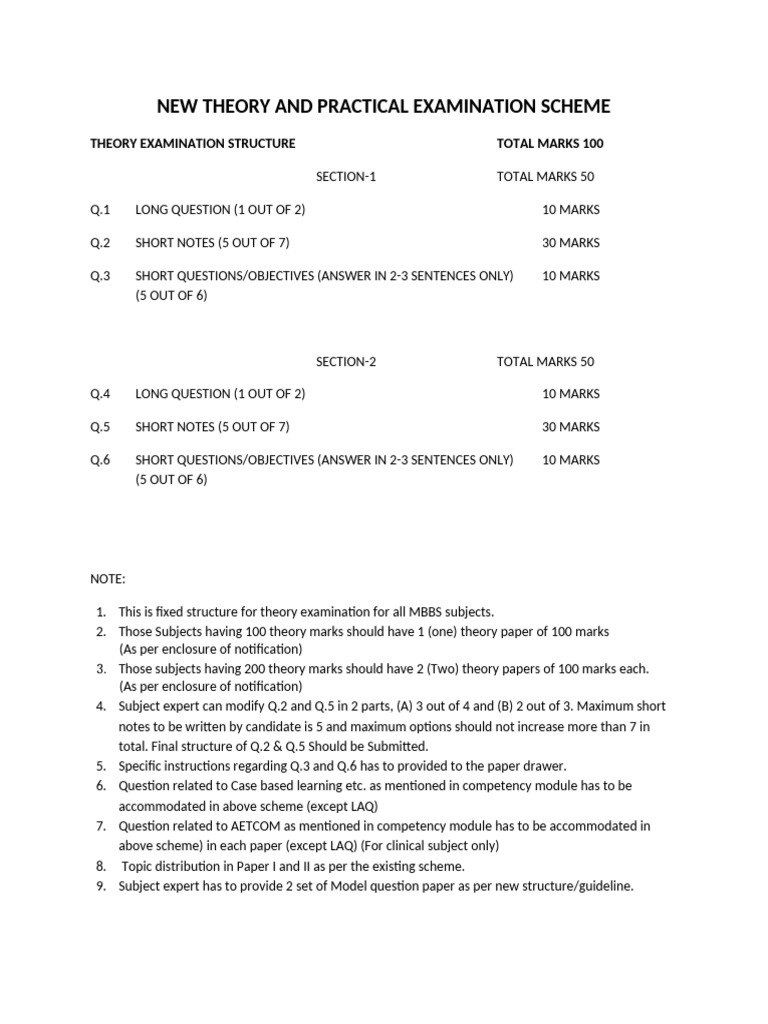 New Theory and Practical Examination Scheme | PDF