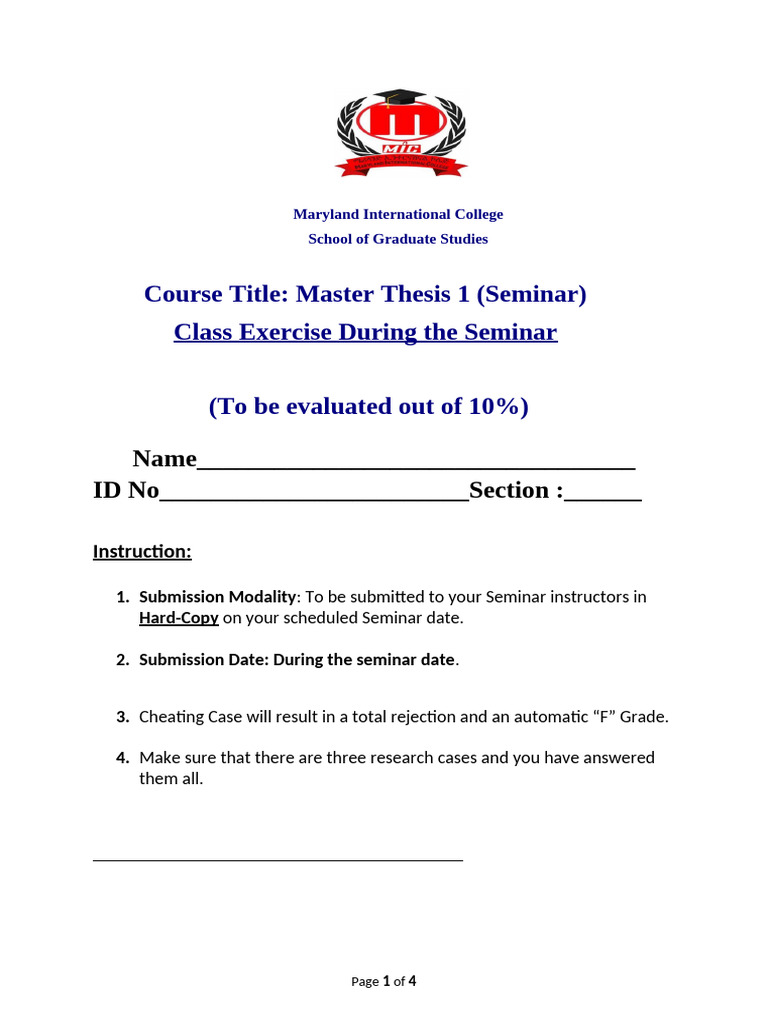 Seminar Exercise 10% 2015MId | PDF | Motivation | Motivational