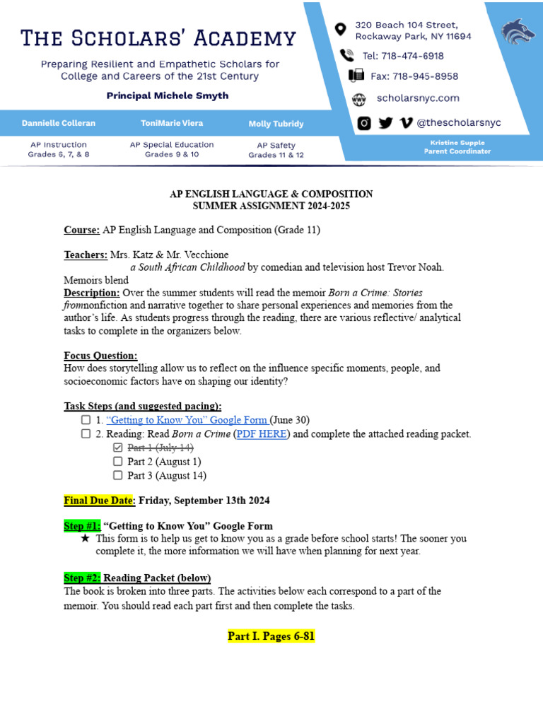 AP English Summer Assignment 2024 | PDF | Apartheid | Psychological Resilience